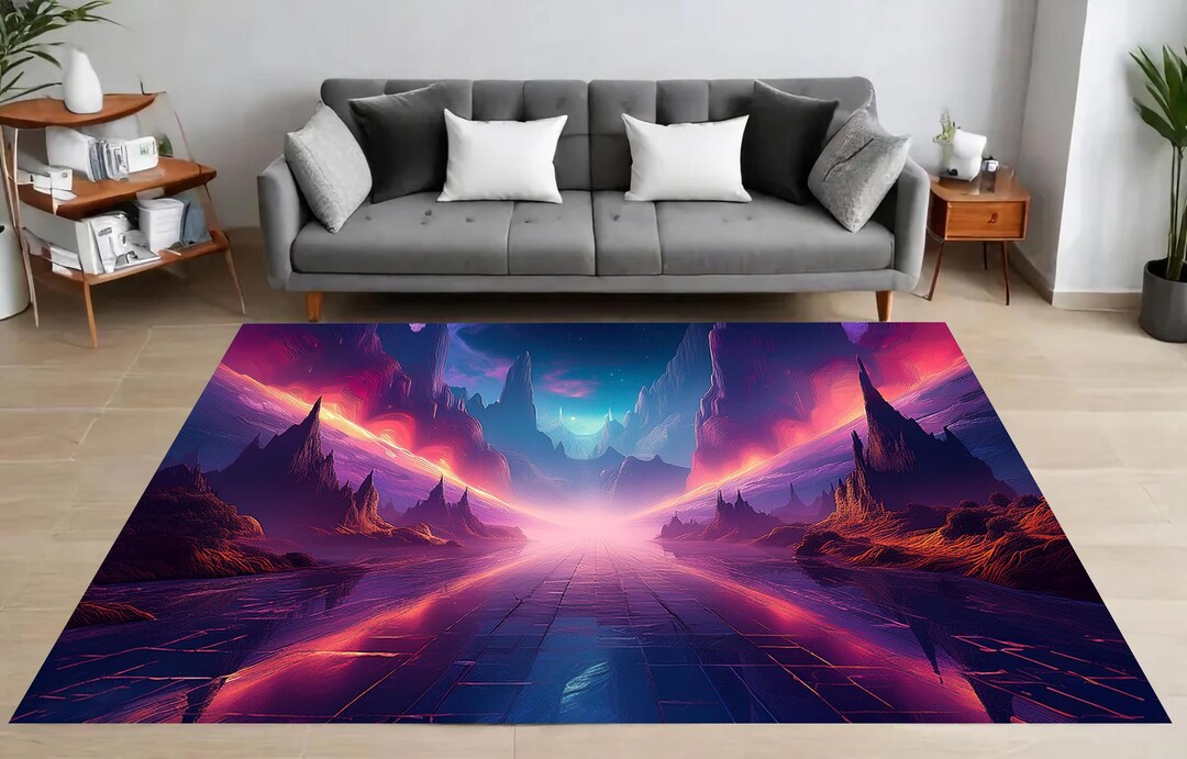 Cosmic Horizon Rug, Futuristic Neon Landscape, Sci-fi Rug, Science ...