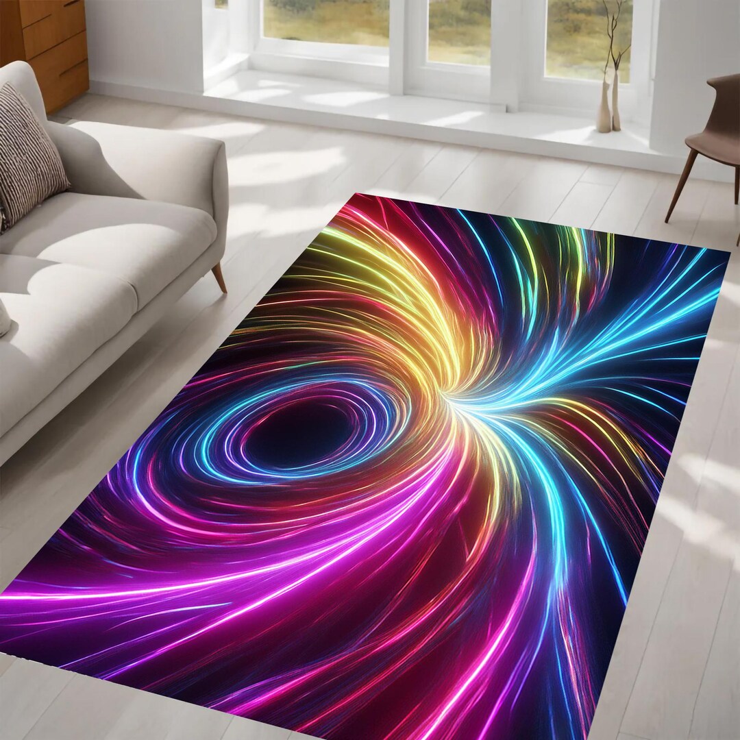 Neon Light Swirl Rug, Cosmic Energy Design, Vibrant Fluorescent Colors ...