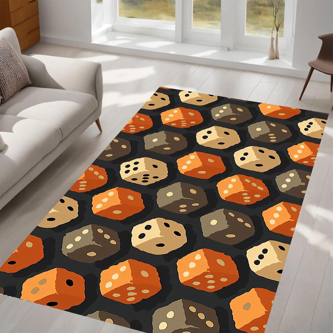 Retro Dice Pattern Rug, Colorful Gaming Decor, Board Game Room, Casino ...