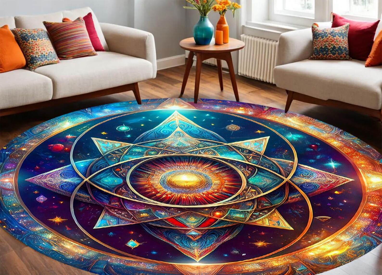 Vesica Piscis Rug, Cosmic Rug, Sacred Geometry Art, Round Area Rug, Art ...