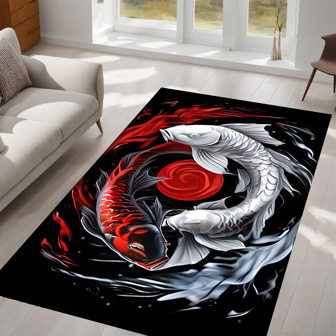 Yin-yang Rug, Koi Fish Rug, Flowing Water, Zen Vibes Rug, Asian Art ...