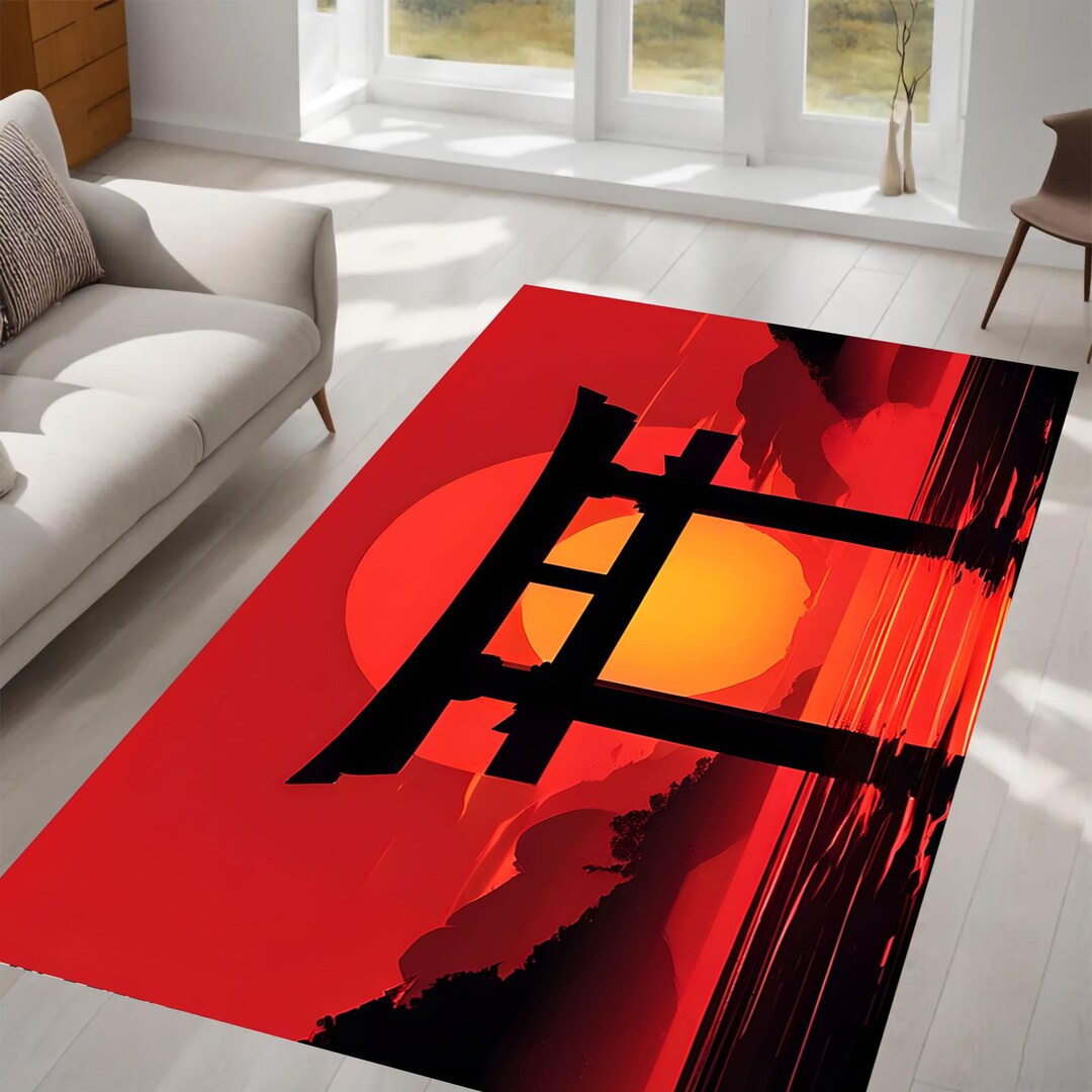 Sunset Rug, Japanese Torii Gate Design, Minimalist Oriental Style ...