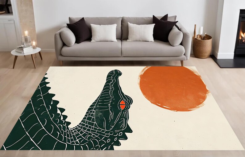 Alligator Art Rug, Bold Minimalist Animal Design, Nature Inspired Decor ...