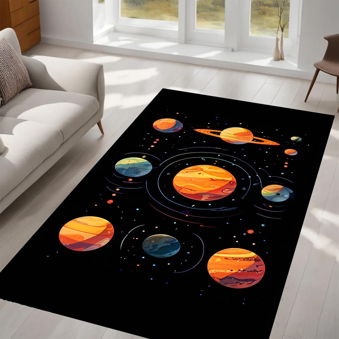 Stylized Solar System Rug, Planetary Design, Vibrant Outer Space Art ...