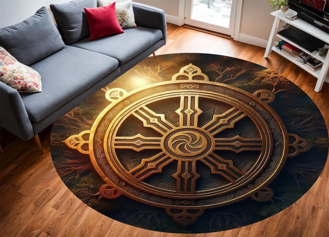 Dharma Wheel Rug, Symbol Rug, Buddhist Design, Sacred Rug, Zen Rug ...