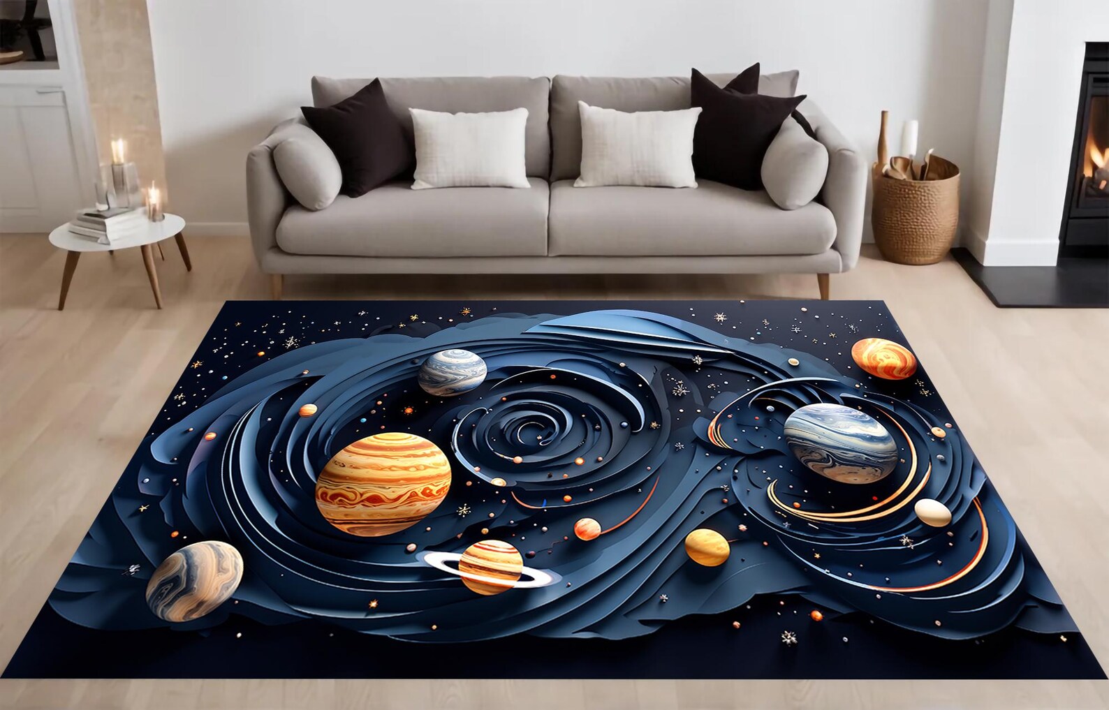 Paper Cut Style Solar System Rug, Stunning 3D Planetary Design, Cosmic ...