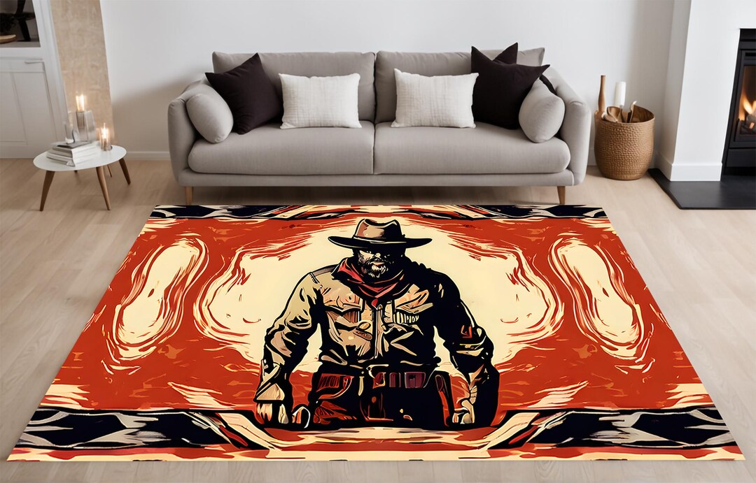 Western Rug, Cowboy Rug, Bold Art Design, Wild West Rug, Rustic Style ...