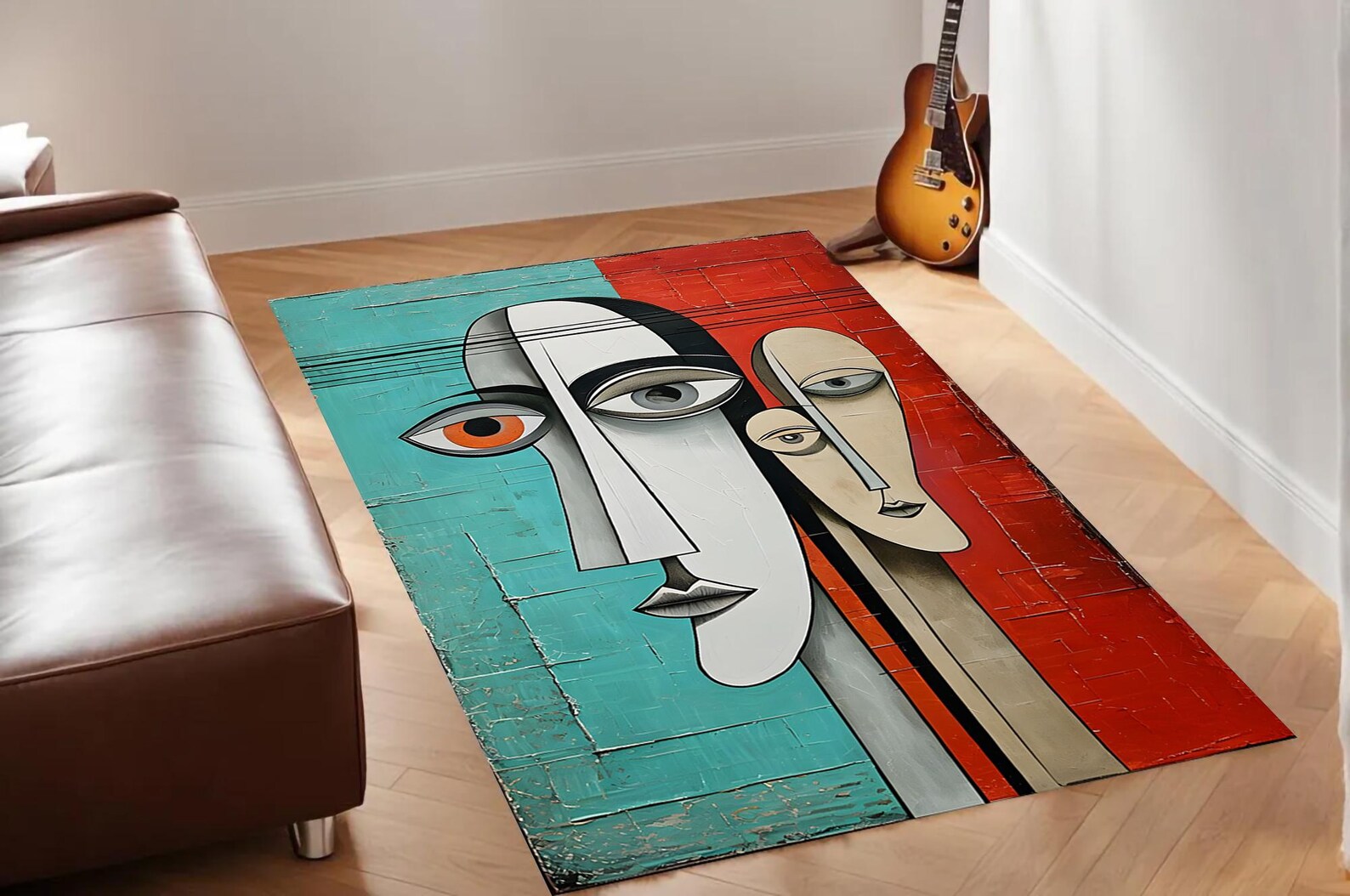 Abstract Faces Rug, Modern Rug, Cubist Art Design, Unique Expressionist ...