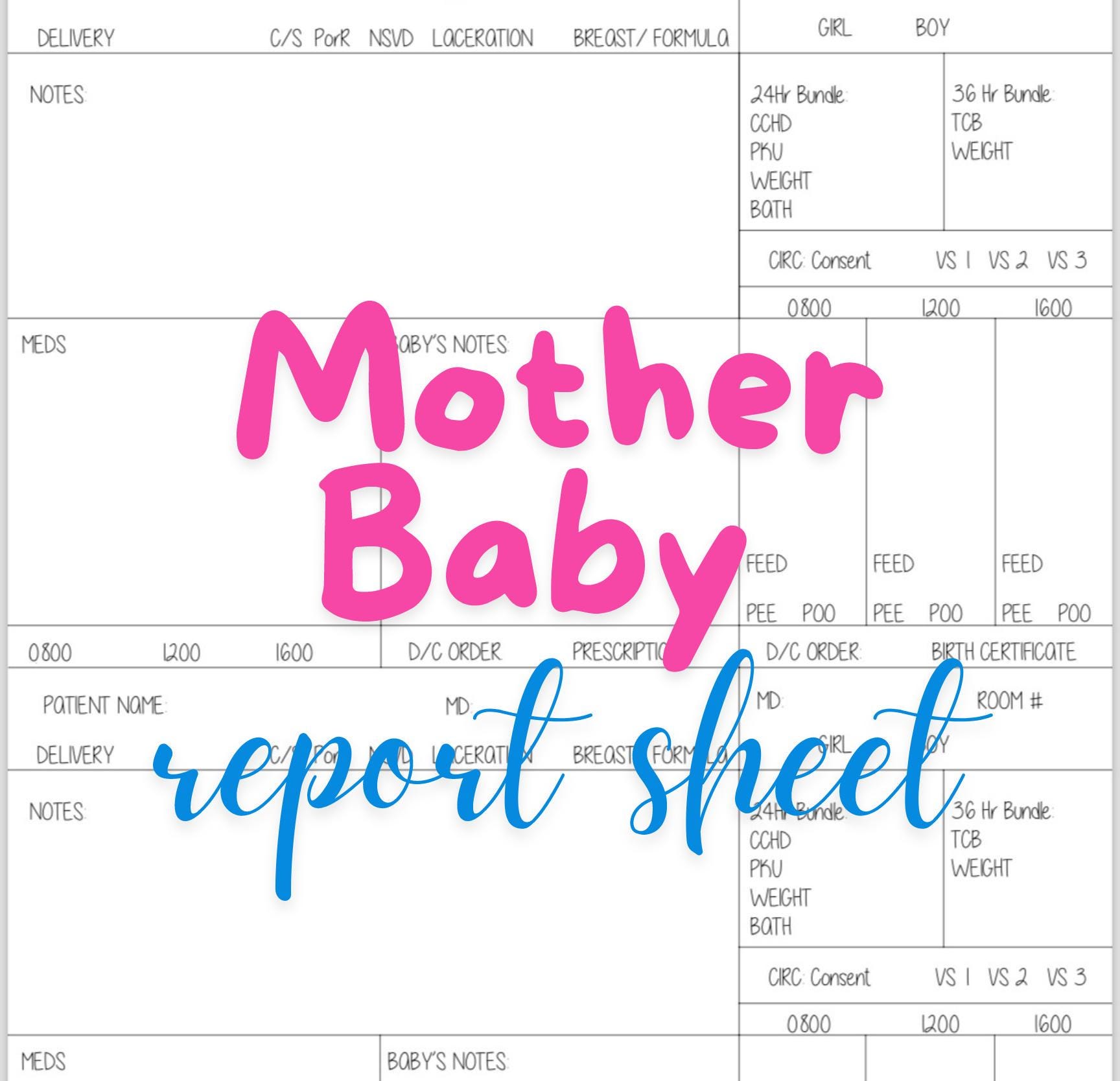 Mother Baby Report Sheet - Etsy