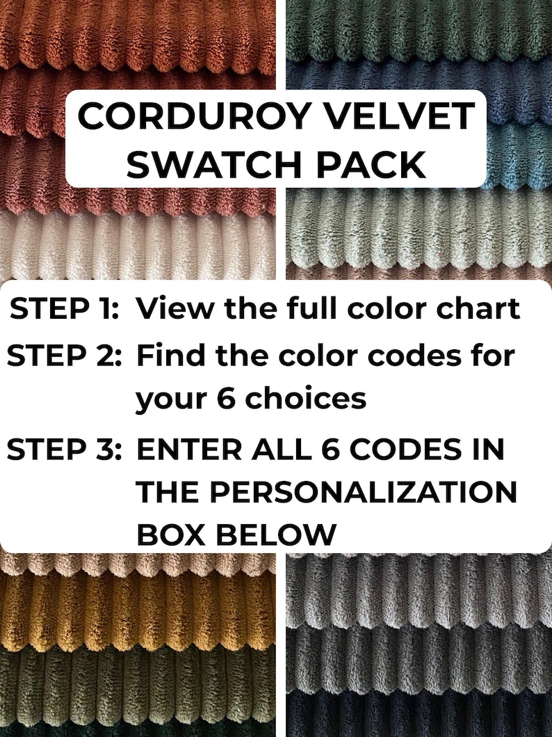 Corduroy Velvet Upholstery Trade Sample Kit • 6 Swatches • Ribbed ...
