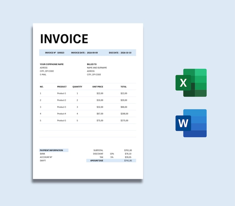 Invoice Template | Professional Invoice | Business Template | Microsoft ...