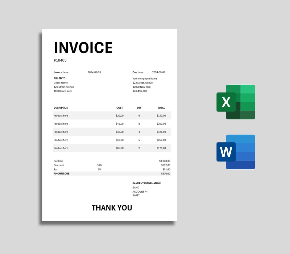 Invoice Template | Professional Invoice | Business Template | Microsoft ...