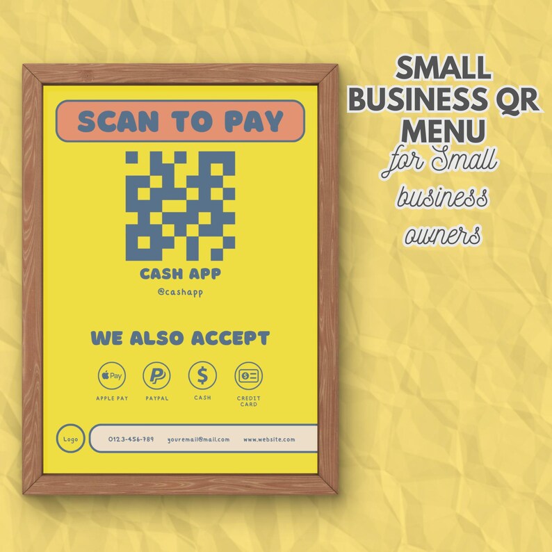 QR Code Sign for Small Business Owners, QR Code Menu Template, Scan to ...