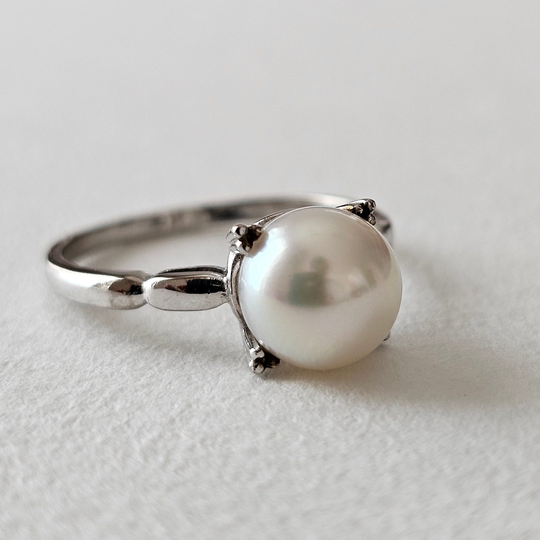 Mikimoto 7.5mm Cultured Akoya Pearl Ring 14k 585 White Gold Us6jp12 Vintage Circa 1970s1980s ...