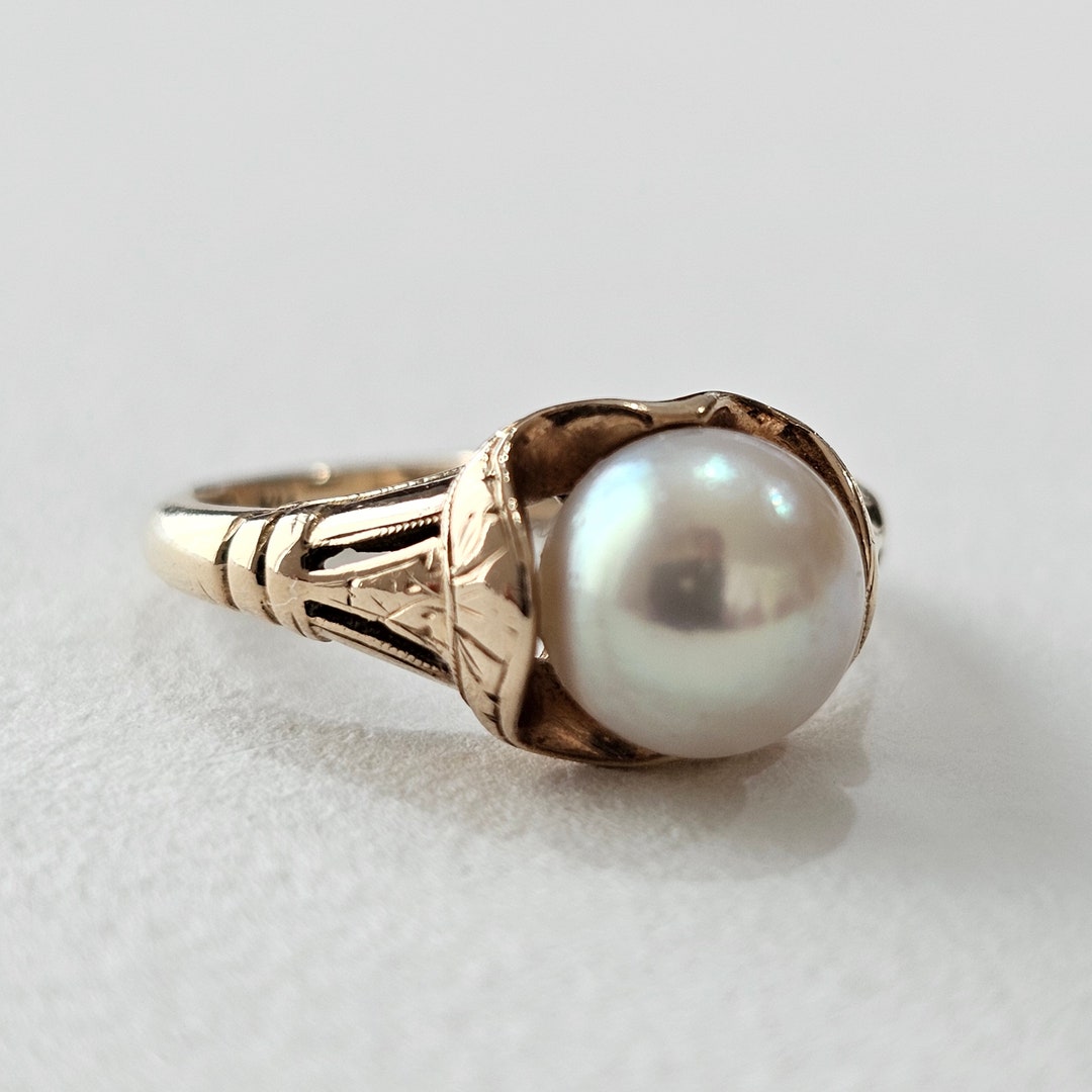 Mikimoto 7.5mm Cultured Akoya Pearl Ring 14k 585 Yellow Gold Us 5JP9 Vintage Circa 1970s1980s ...