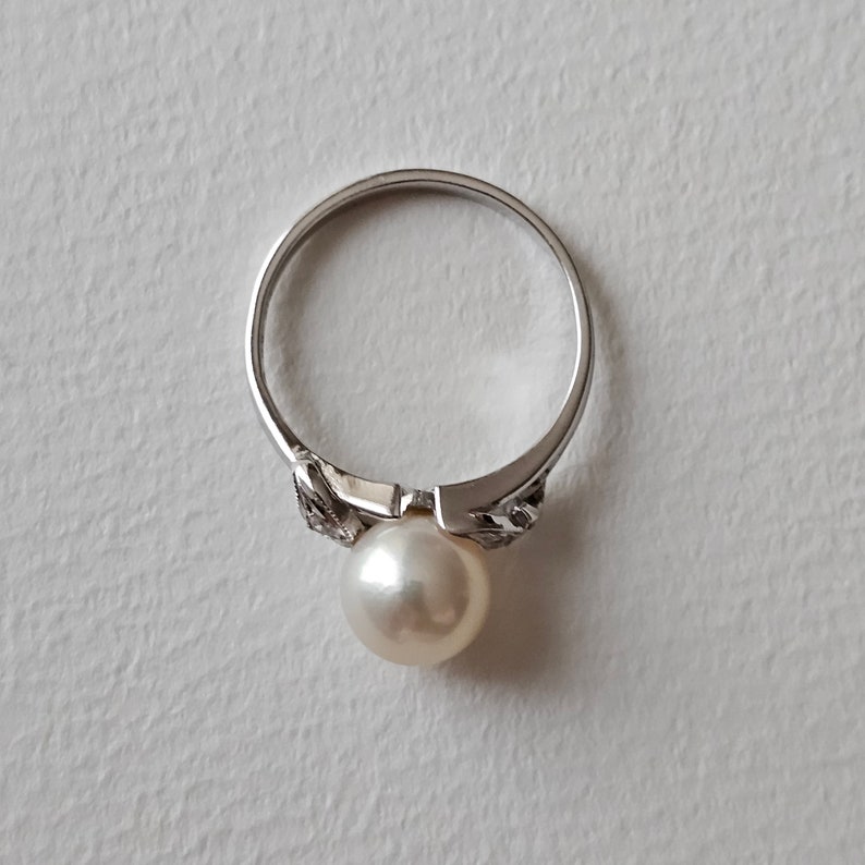 Mikimoto 7.5mm Cultured Akoya Pearl Natural Diamond Ring 14k 585 White Gold Us6jp12 Vintage ...