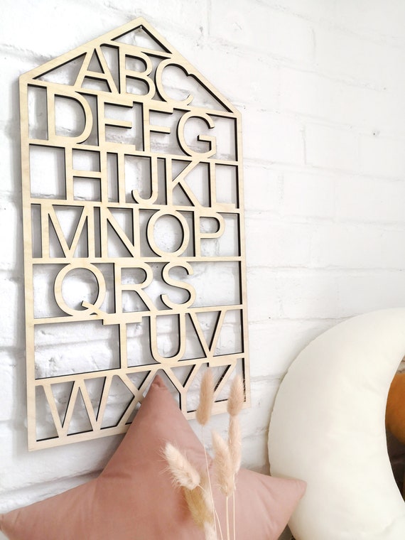 Home Décor Wall Hangings Alphabet Wood Sign School Alphabet Sign ...