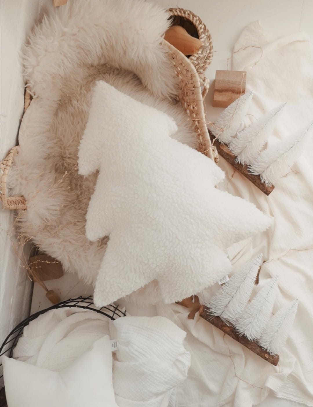 White Sherpa Tree Pillows, Cabin Mountain Decor, Decorative Tree Pillow ...