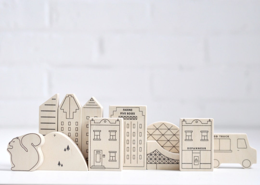 Wooden Montreal Town Play Set, Wooden City Blocks, Wooden Building ...