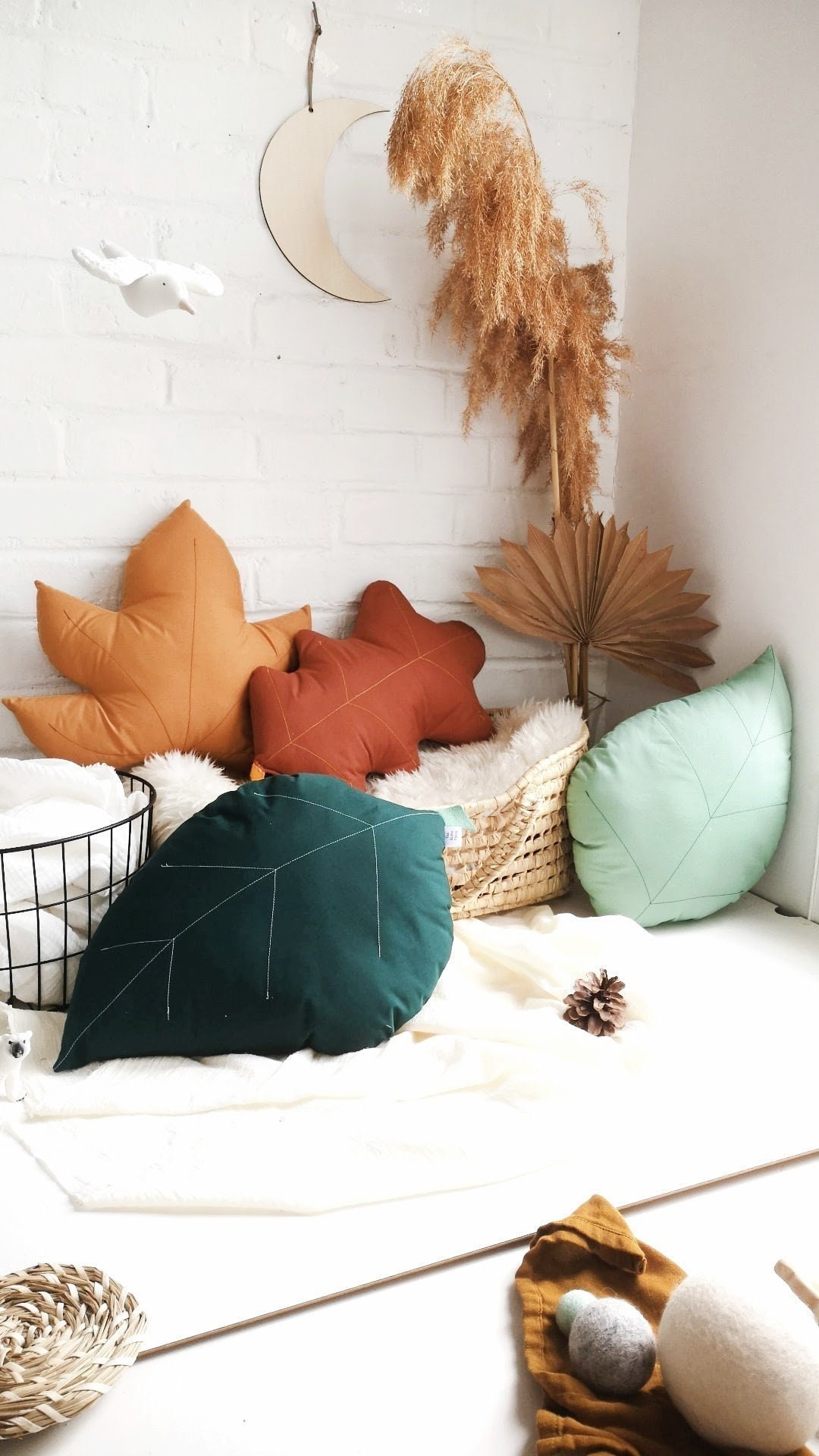 Dark Terracotta Fall Leaf Cushion, Fall Bedroom Decor Thanksgiving ...