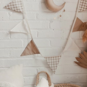 Beige Checkered Garland, Gingham Nursery Decor - Etsy