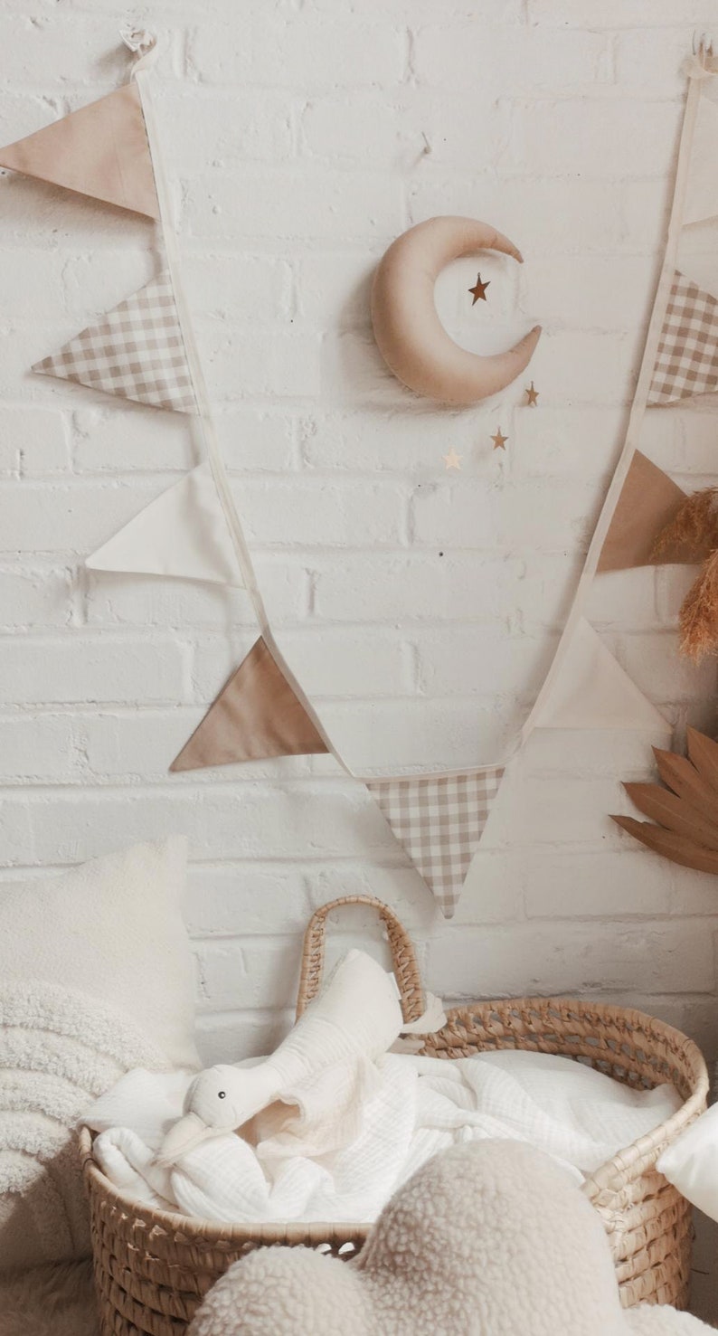 Beige Checkered Garland, Gingham Nursery Decor - Etsy