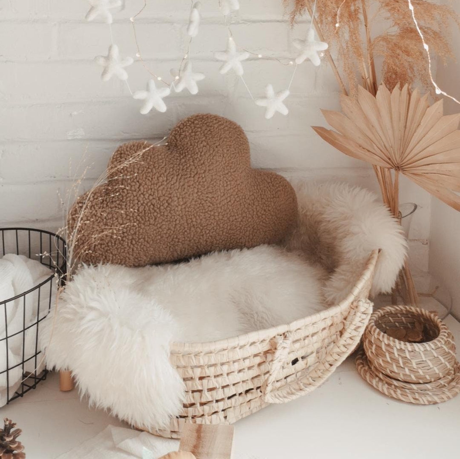 Boucle Cloud and Moon Decorative Cushions | Plush Nursery Decor - Etsy UK