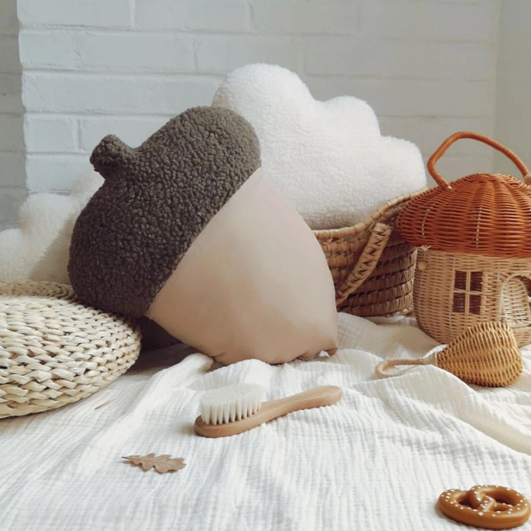 Beige Acorn Pillow | Woodland Nursery Sherpa Cushion - Etsy