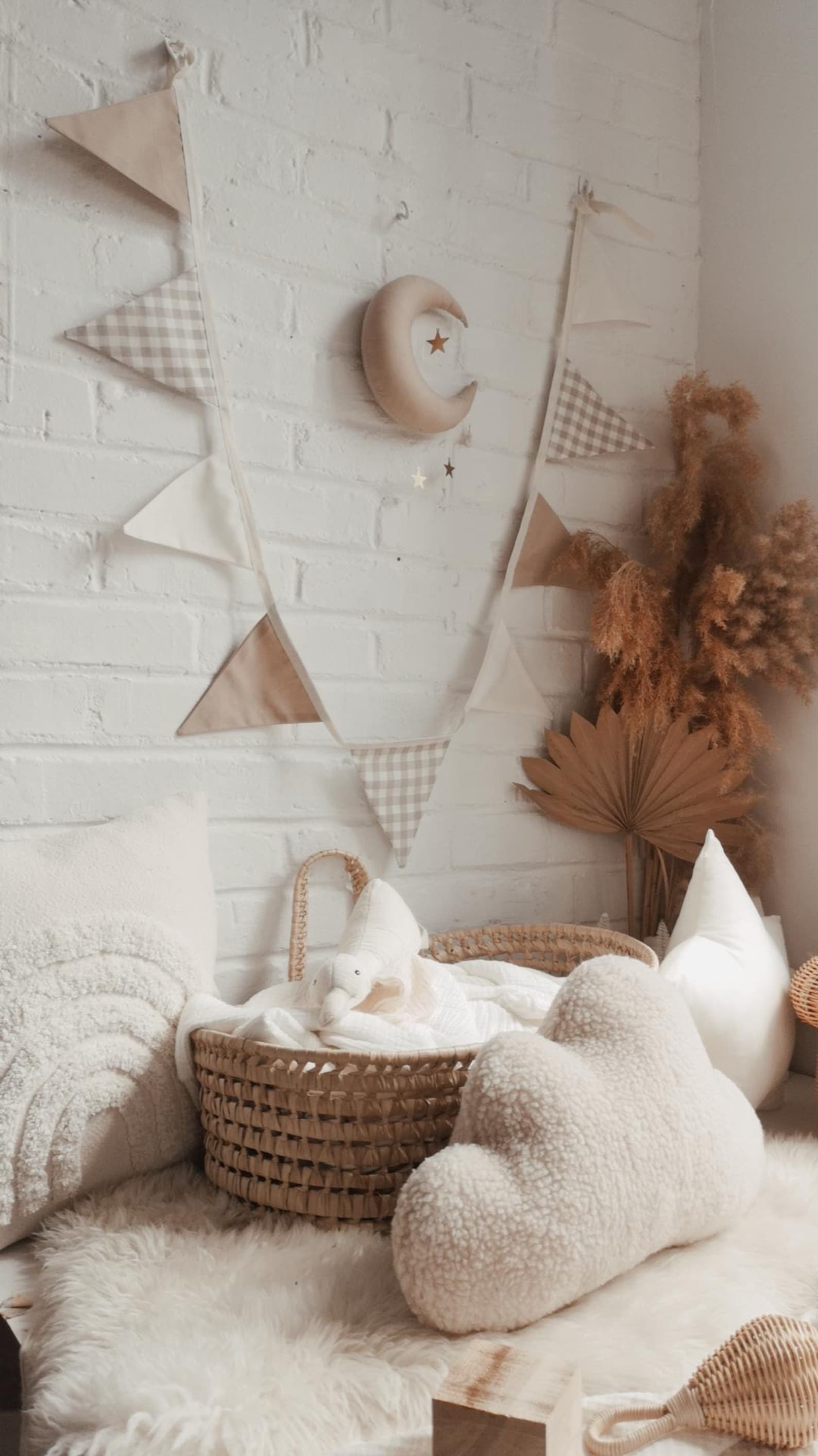Beige Checkered Garland, Gingham Nursery Decor - Etsy