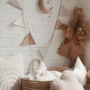 Beige Checkered Garland, Gingham Nursery Decor - Etsy