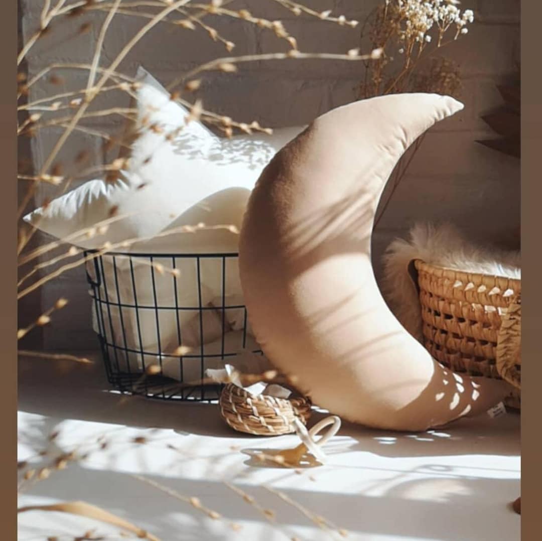 Beige Moon Shaped Pillow, Star Decorative Pillows, Star Shaped Pillow ...