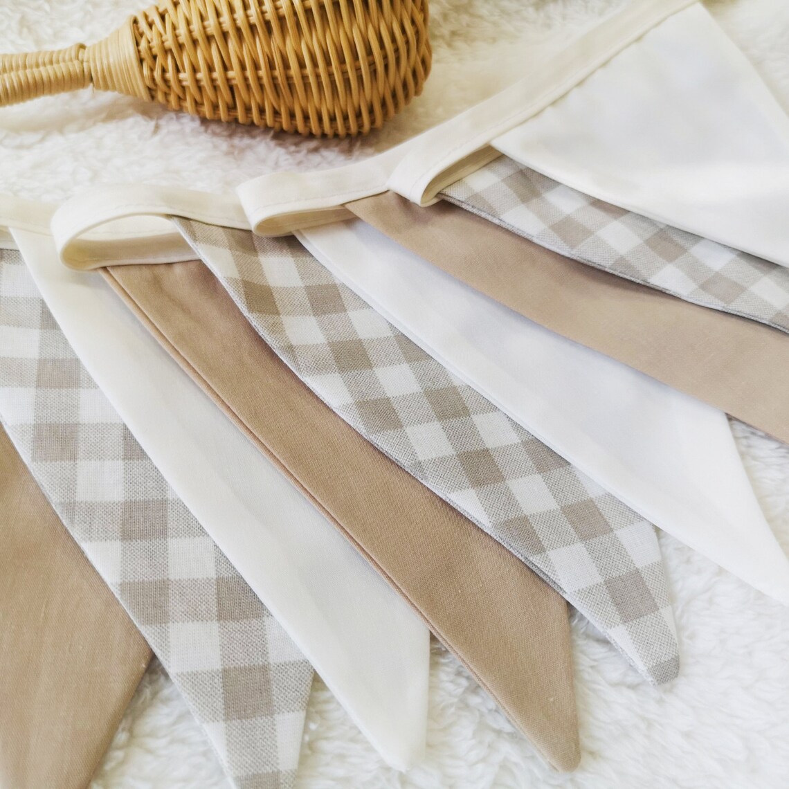 Beige Checkered Garland, Gingham Nursery Decor - Etsy