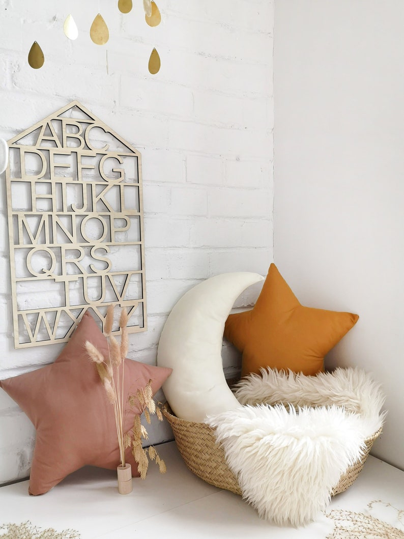 Wooden ABC Sign, Boho Nursery Decor, Maple Plywood Alphabet House - Etsy