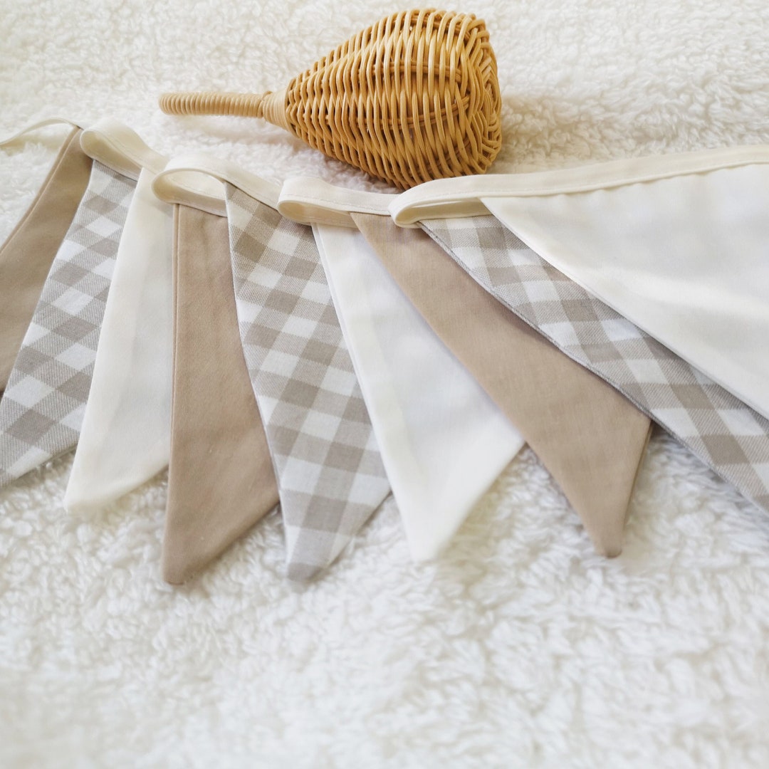Beige Checkered Garland, Gingham Nursery Decor - Etsy