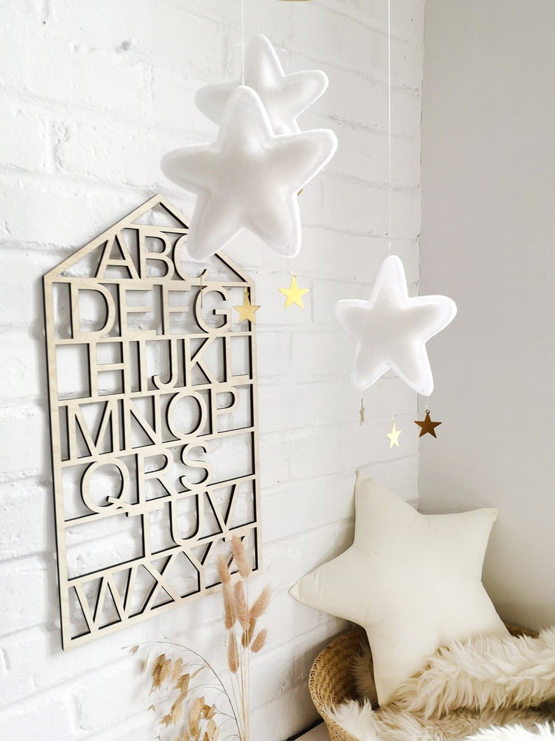 Wooden ABC Sign, Boho Nursery Decor, Maple Plywood Alphabet House - Etsy