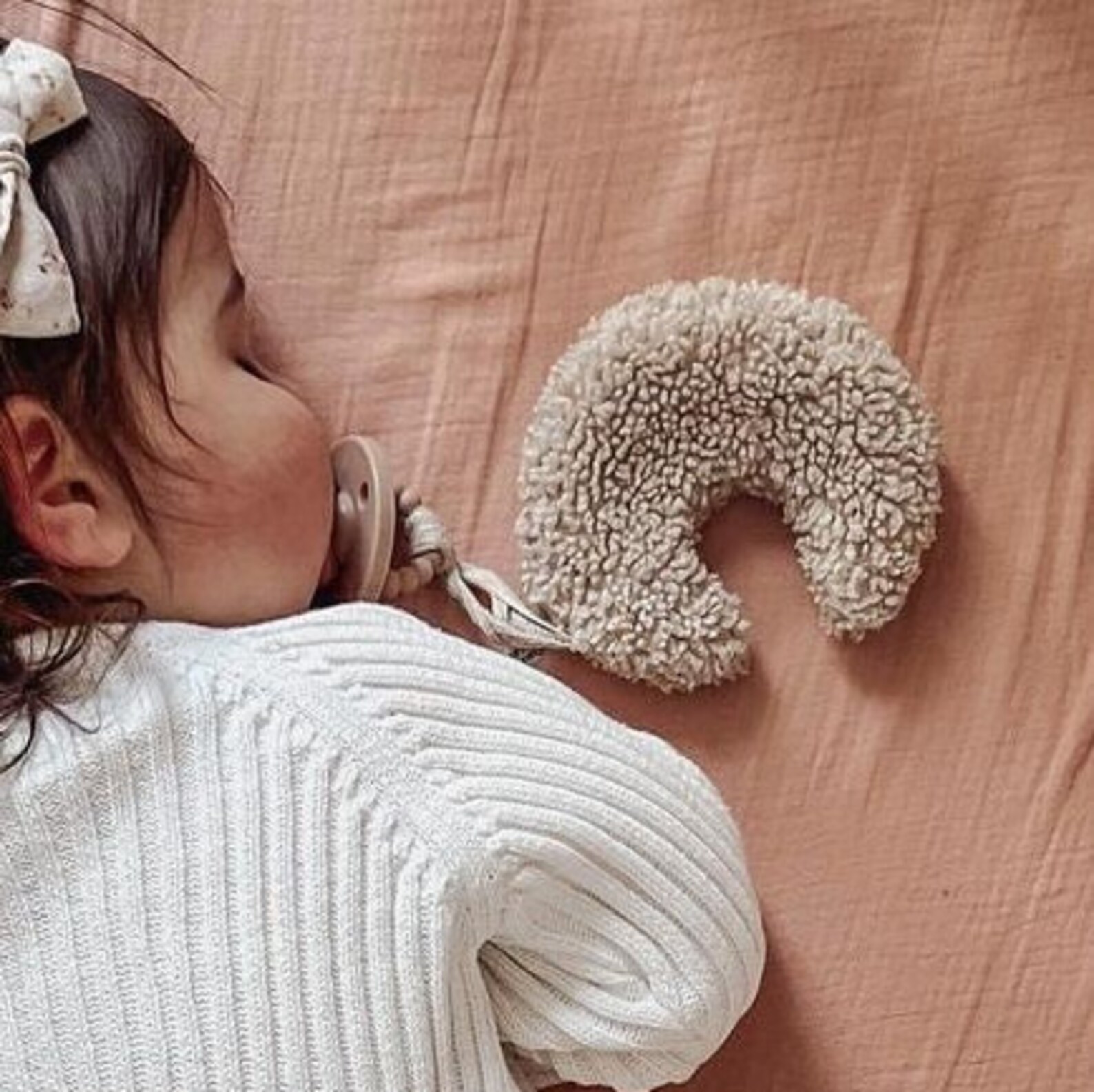 Beige Sherpa Teddy Lovey Sherpa Moon Pacifier Holder Moon - Etsy