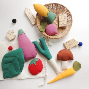 Play Food Set Soft Fabric Vegetable Wooden Shop Imaginative Pretend ...