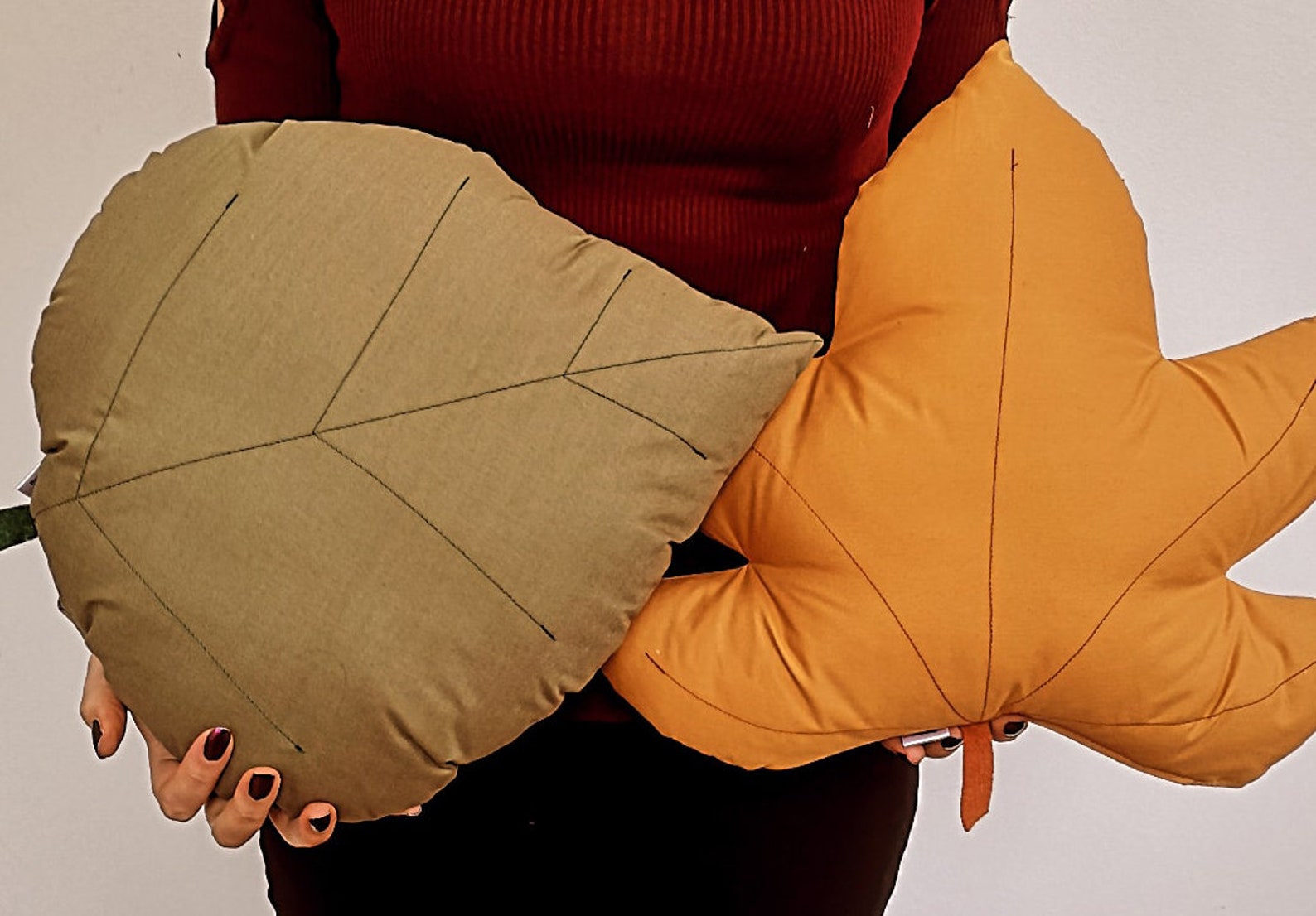 Terracotta Decorative Leaf Pillow Green Leaf Shaped Pillow - Etsy