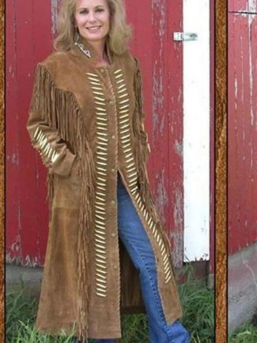 Handmade Women Western Wear Suede Leather Long Duster Coat Fringes and ...
