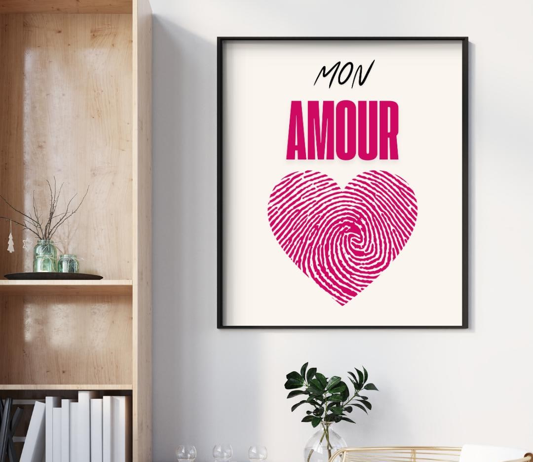 Mon Amour Poster – Romantic Illustration With Heart and 'mon Amour ...