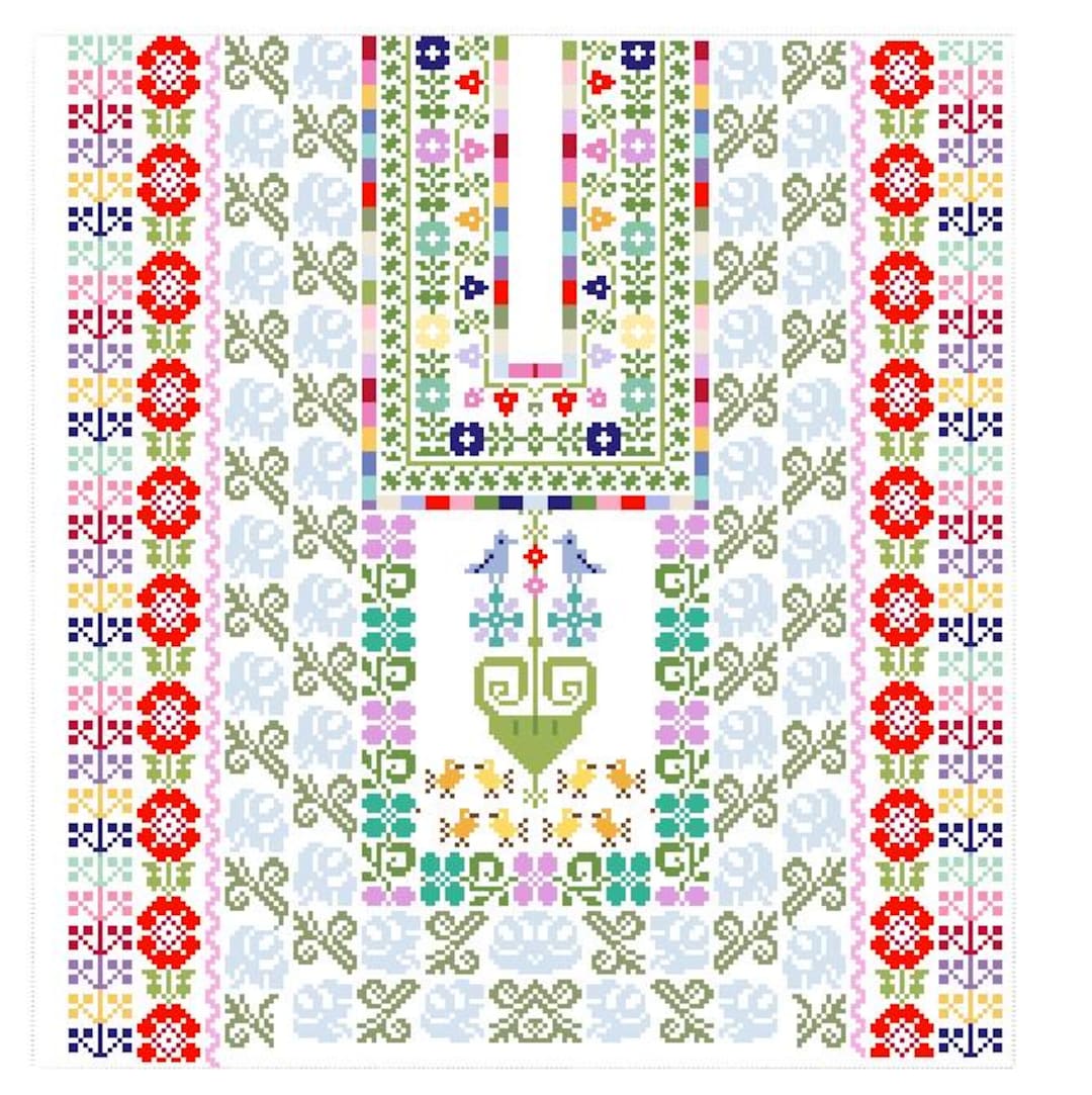 Palestinian Tatreez Thobe Chest Panel Pattern - Ramallah Floral Design ...