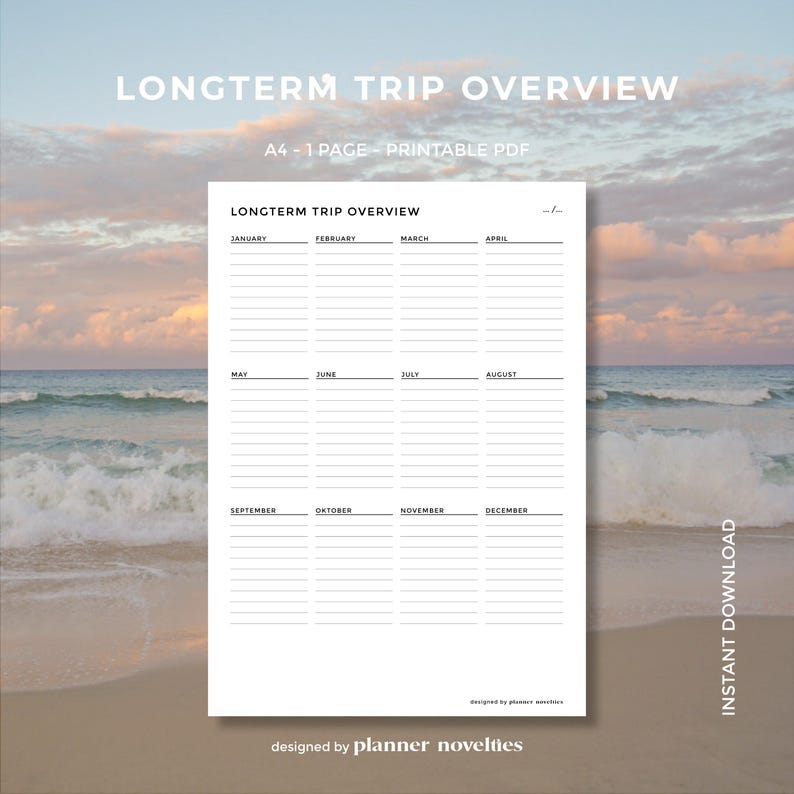 Long Term Trip Overview Printable & Digital Travel Planner for ...