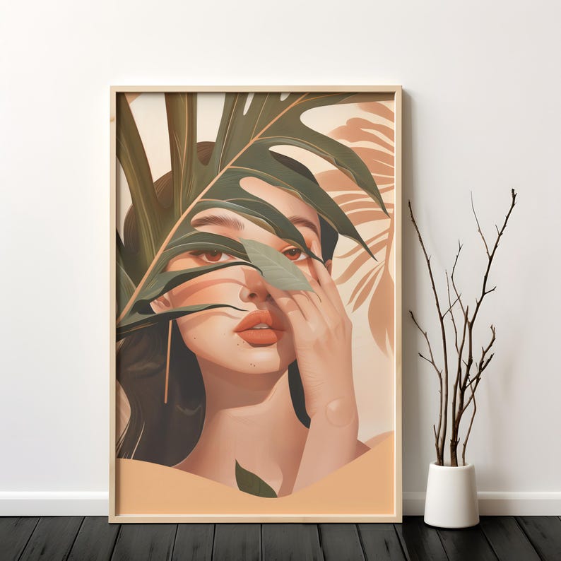 Wall Art Botanical Woman Nature Print Monstera Flowers Wall Art ...