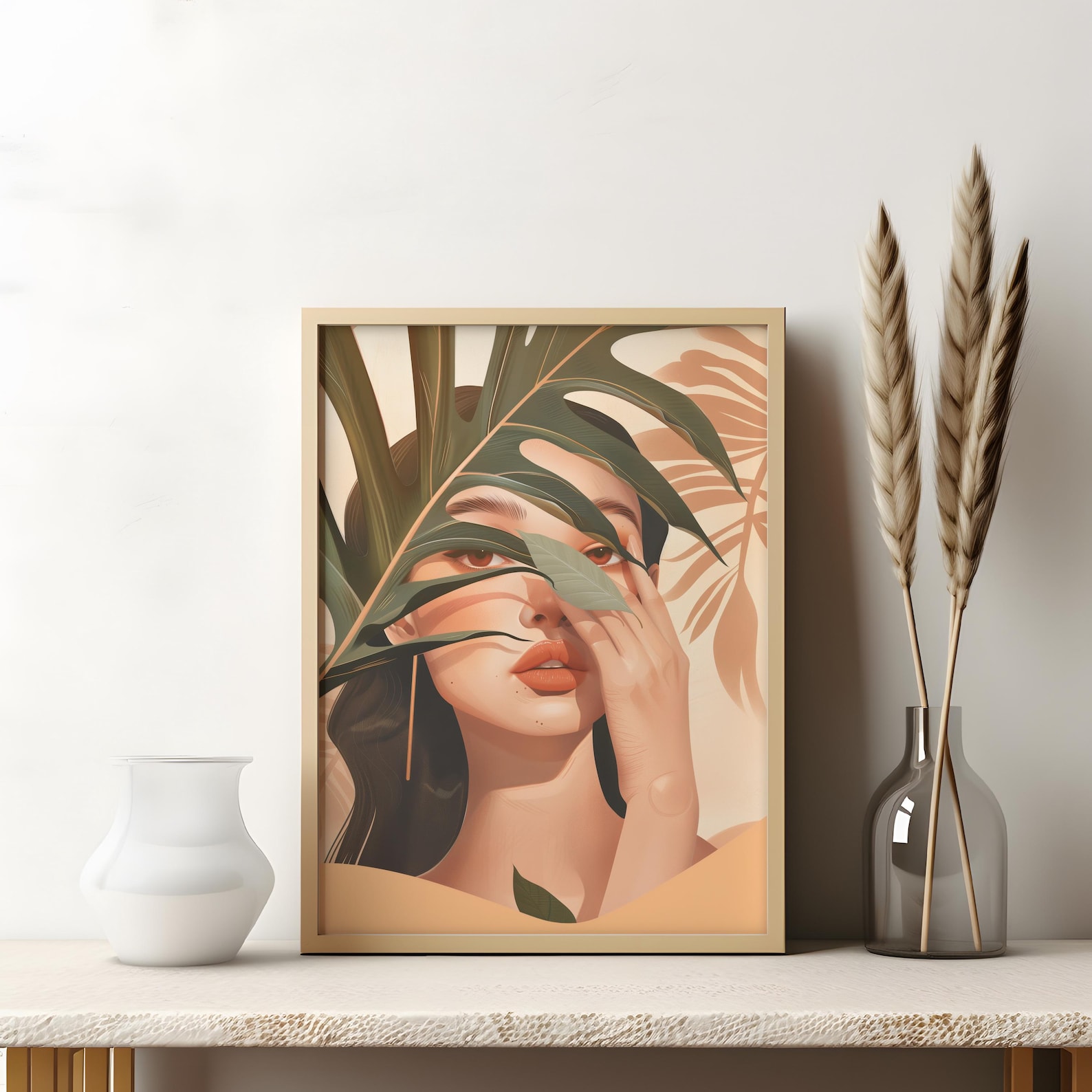 Wall Art Botanical Woman Nature Print Monstera Flowers Wall Art ...