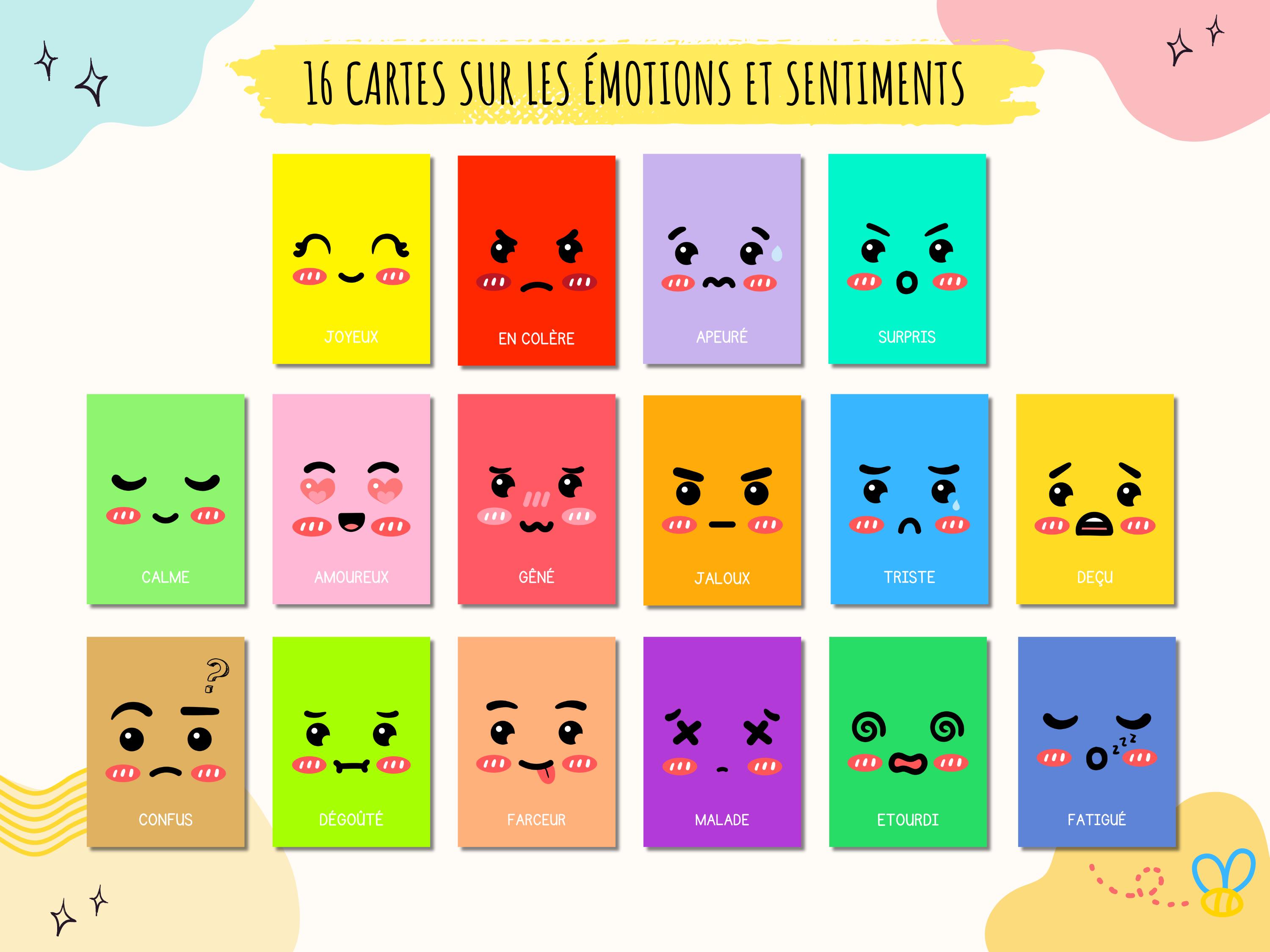 Cartes Nomenclature Sur Les émotions Et Sentiments, émotions Enfant ...
