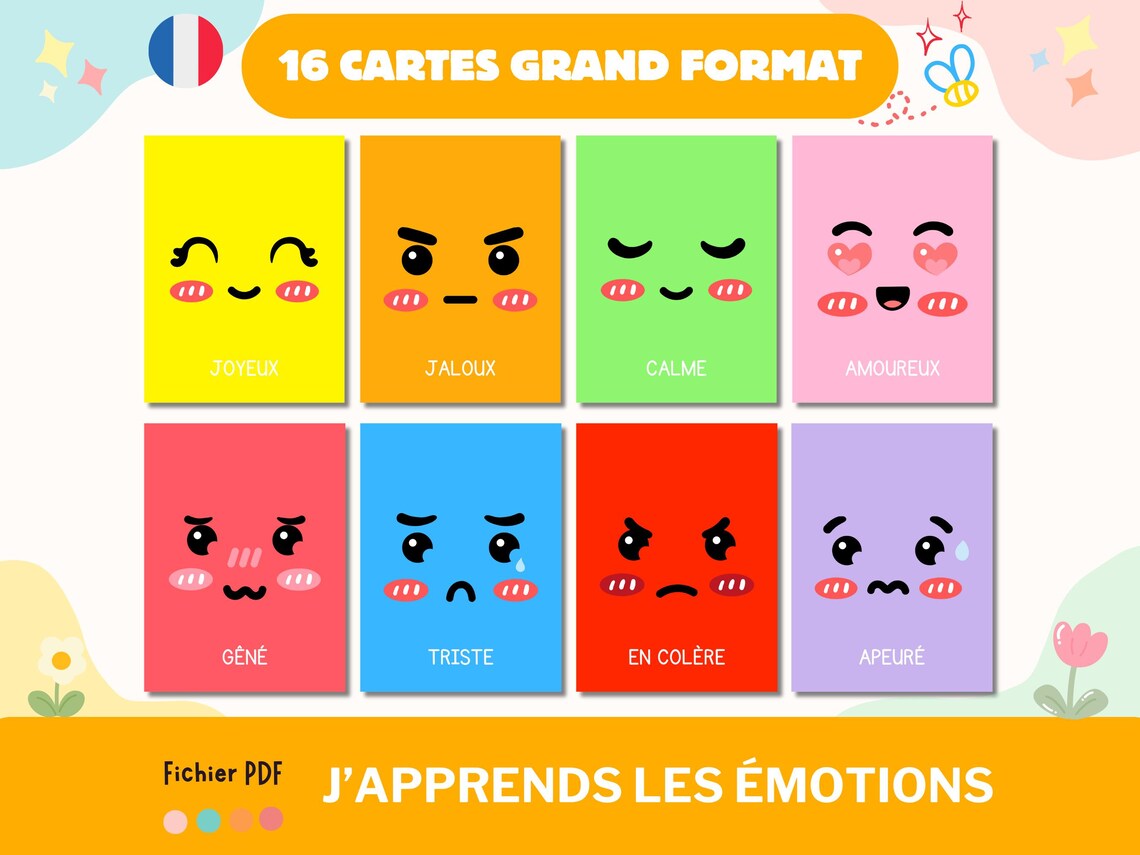 Cartes Nomenclature Sur Les émotions Et Sentiments, émotions Enfant ...