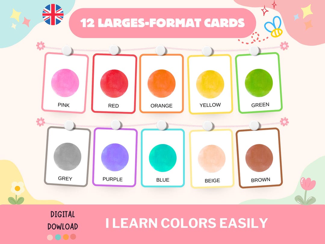 Cards for Learning Colors, Montessori Pastel Colors Cards, Educational ...