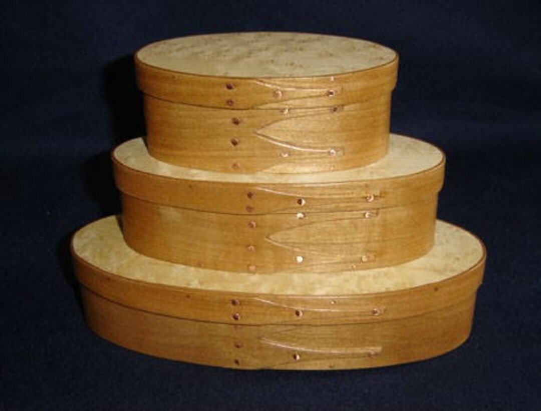 Shaker Oval Presentation Box Set of 3 Cherry With Birdseye Maple Lids ...