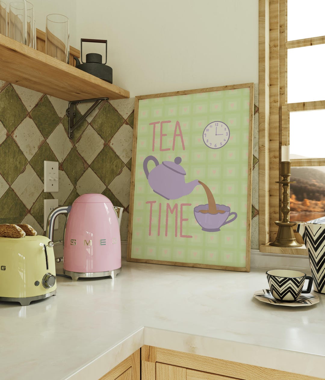 Tea Time, British Tea Wall Art, Digital Kitchen Print, Colourful Home ...