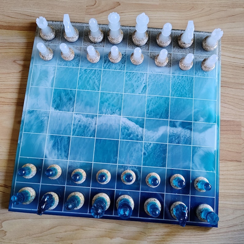 12-inch Beach Resin Chess & Checkers Set – Handmade Ocean Board - Etsy